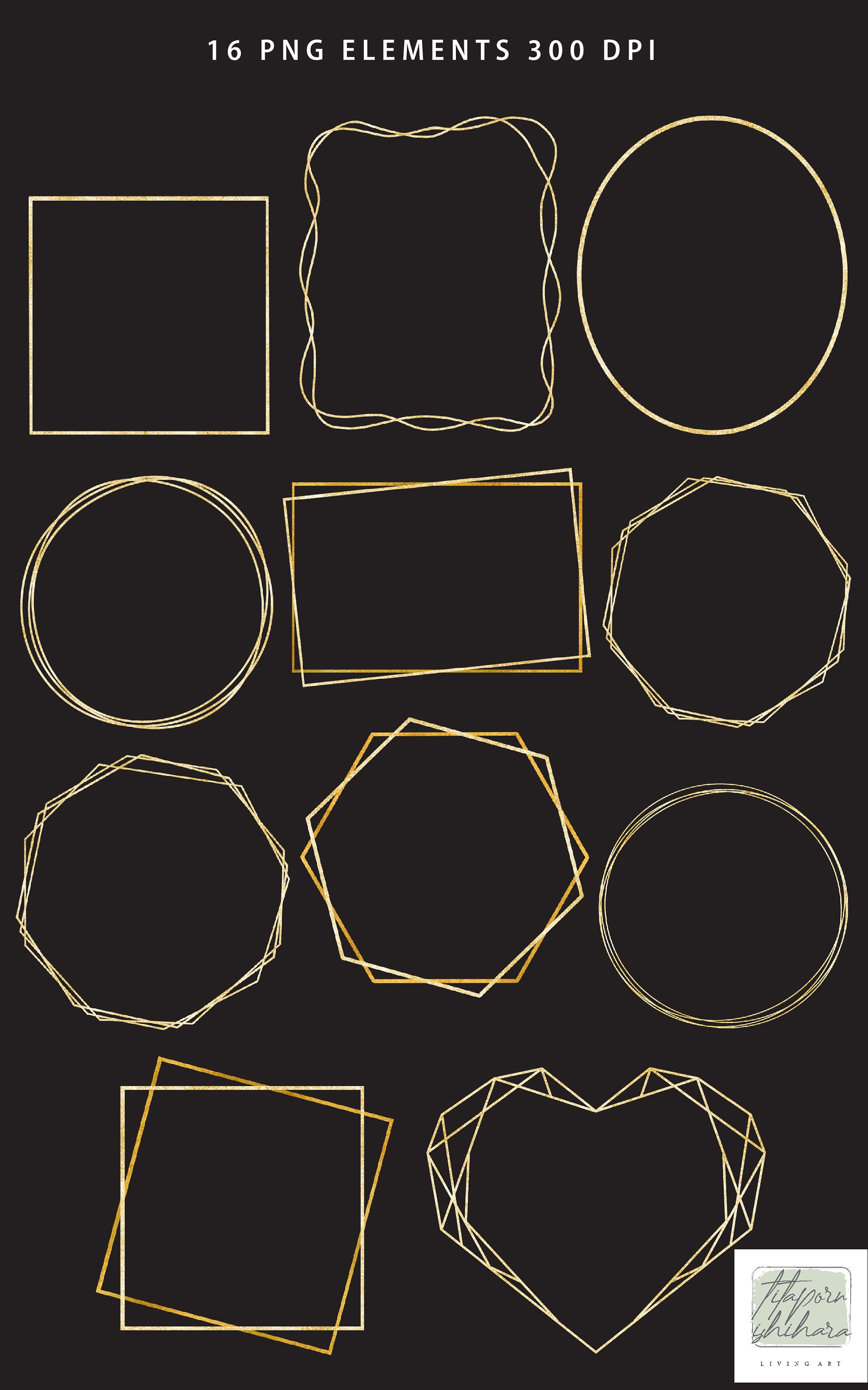 Gold Frame Clipart, Geometric Gold Frames, Wedding Invitations, Gold ...