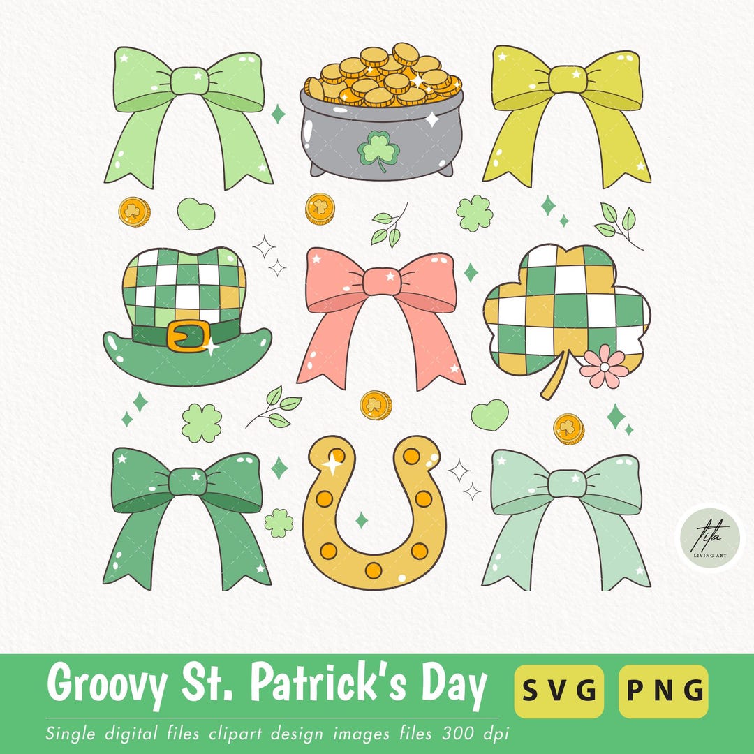 Groovy Retro St. Patrick's Day Clipart, Retro Clover SVG, St Patrick's ...