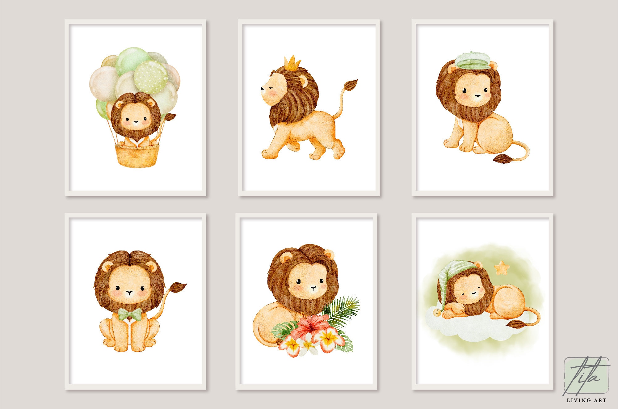 Watercolor Lion Clipart, Cute Little Lion Poses, Baby Lion Clip Art ...