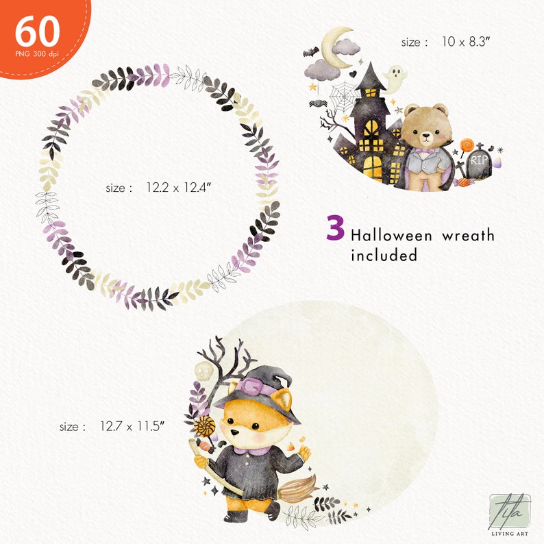 Watercolor Halloween Clipart, Halloween Party Animals, Witch, Vampire ...