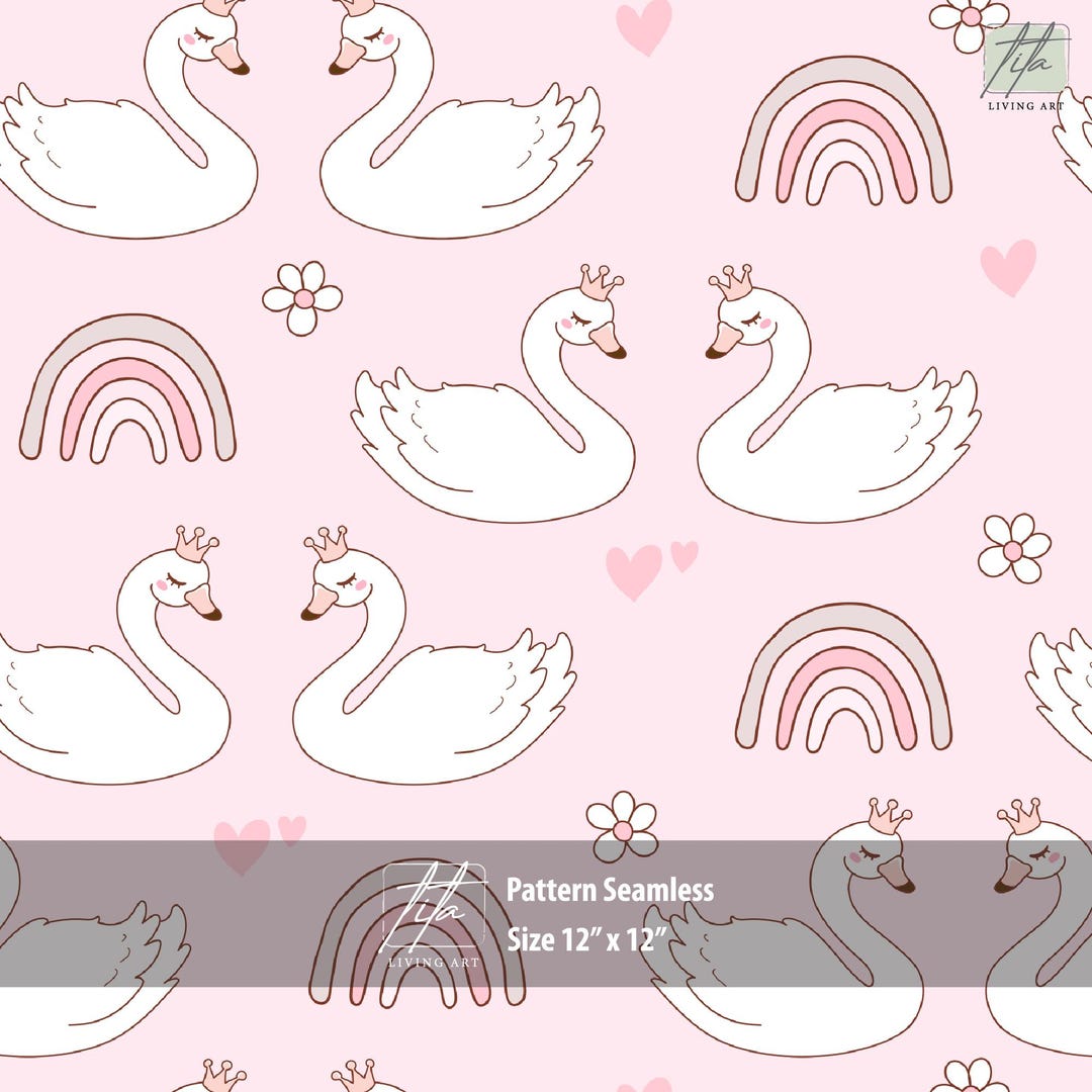 Swan Princess Seamless Pattern, Pink Pastel Fabric (digital Paper) - Etsy