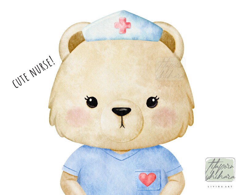Nurse and Doctor Medical Clipart, Bear Nurses Watercolor Clipart ...