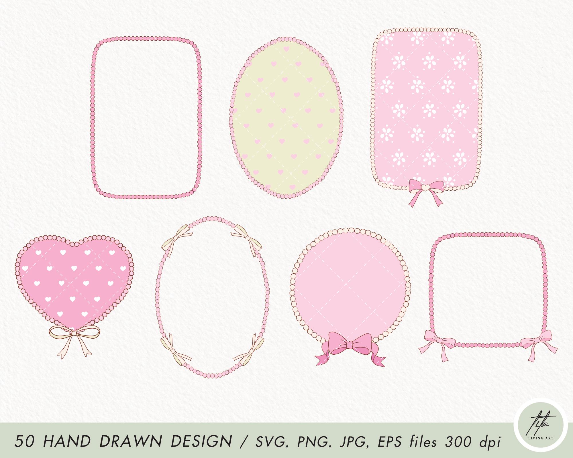 Coquette Frame Clipart, Hand-drawn Frame SVG, Ribbon Bow Frame PNG ...