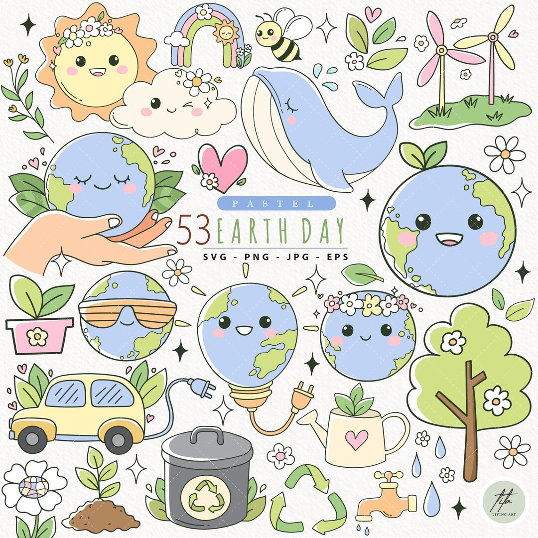 Pastel Earth Day Clipart, Retro Earth Day SVG Bundle, Planet Lover PNG ...