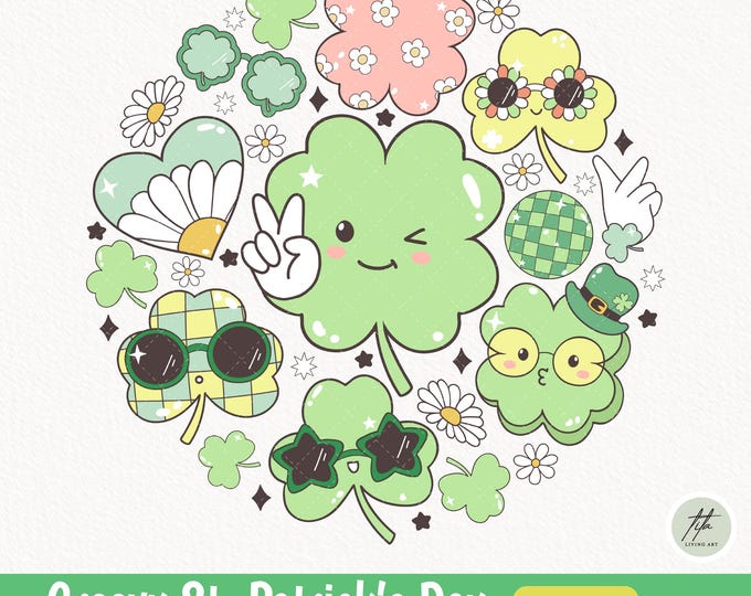 Groovy Retro Shamrock Clipart Retro Clover Png Disco Shamrock St ...