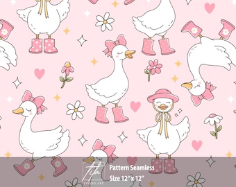 Pastel Silly Goose Seamless Pattern Pink Girly Goose Seamless Spring ...