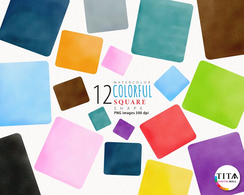 Watercolor Squares Clipart, 12 Color for Flashcards, Square Shapes PNG ...