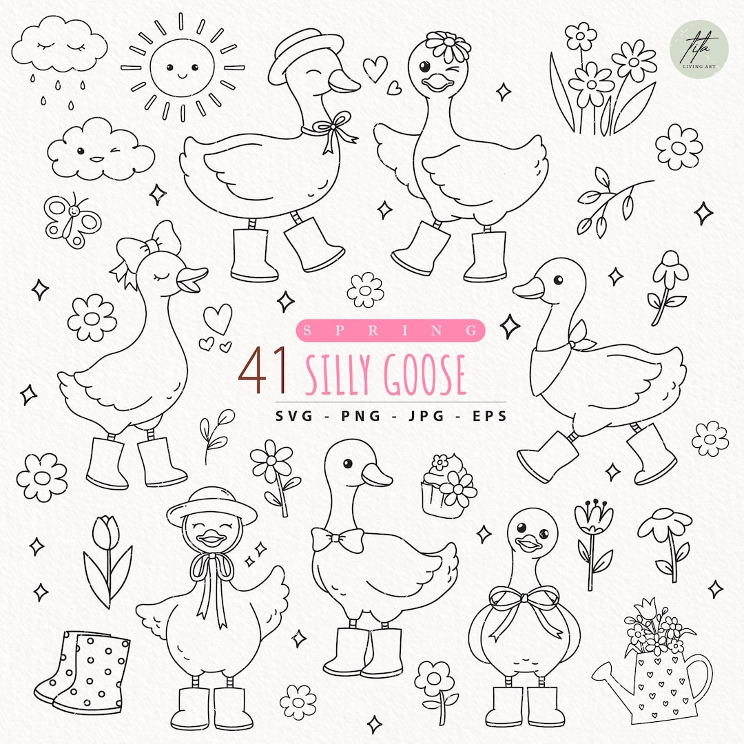 Spring Silly Goose Outline SVG, Silly Goose SVG Bundle, Spring Animal ...