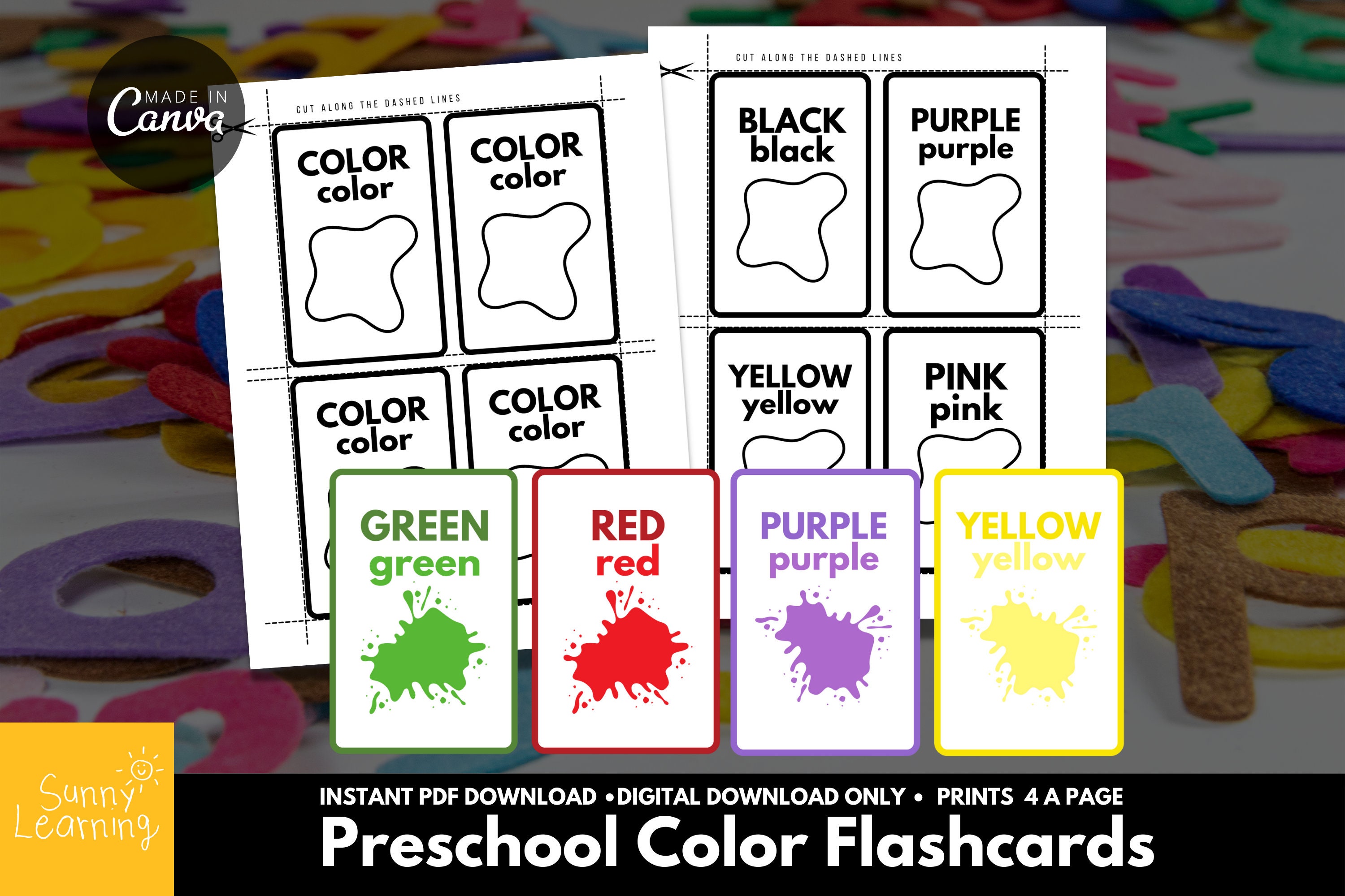 Daycare Printable, Color Flashcards, Homeschool Activity, Kids ...