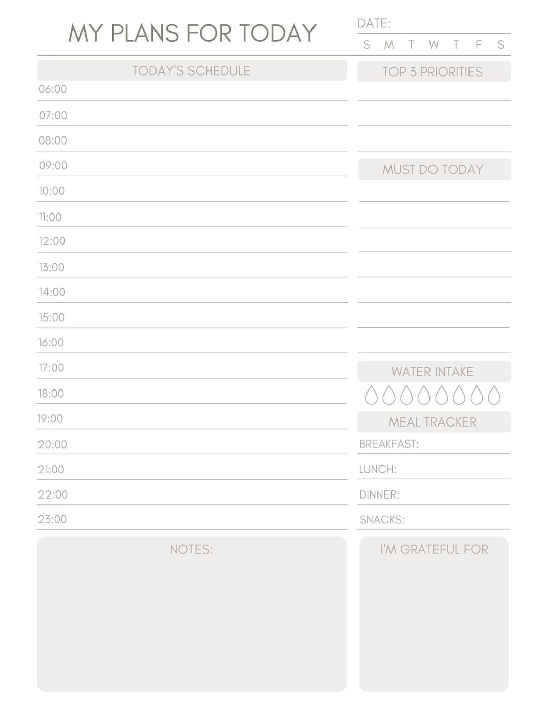 Daily Planner Printable, Water Intake, Organizer, to Do List ...