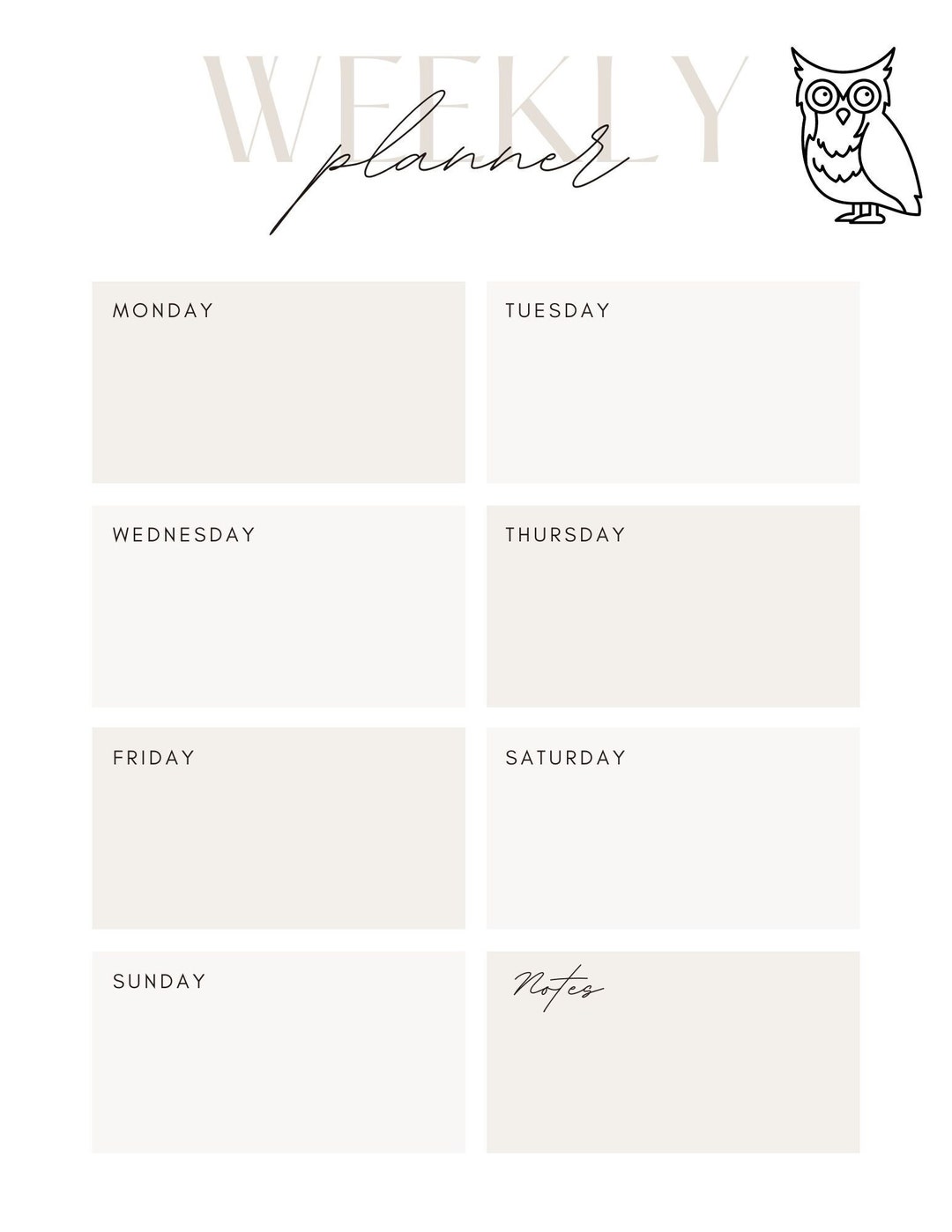 To Do List, Weekly Planner Printable, Organized, Efficiency, Owl Design ...