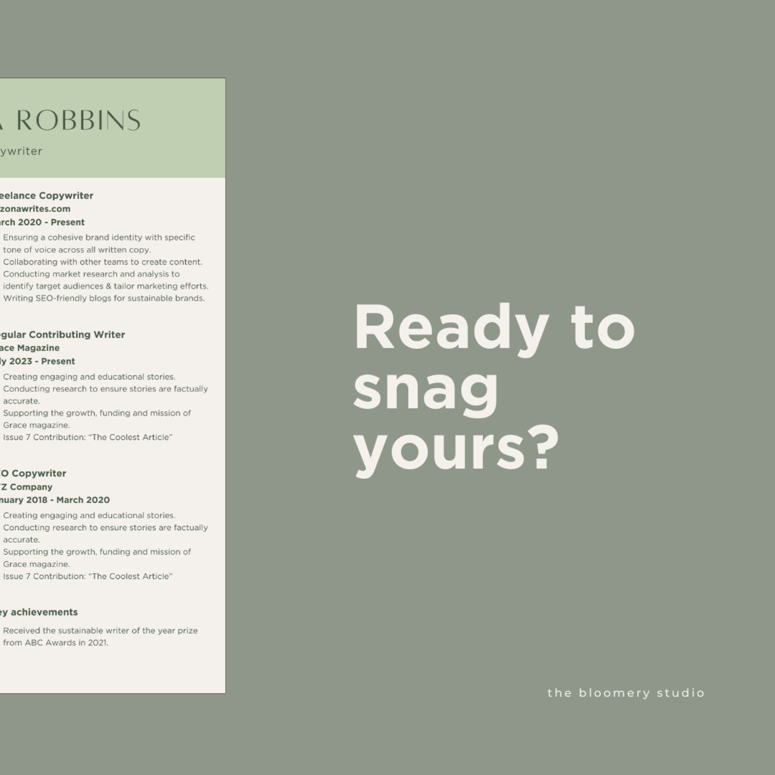 Resume Kit: CV Template With Matching Cover Letter Matcha Edition - Etsy