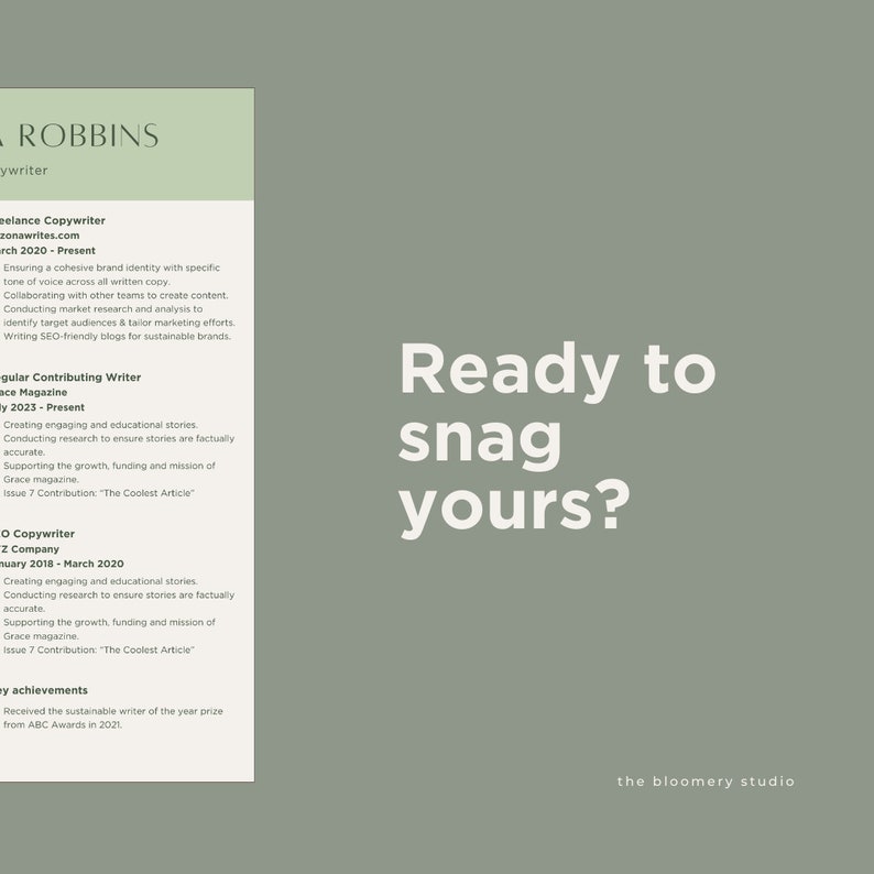 Resume Kit: CV Template With Matching Cover Letter Matcha Edition - Etsy