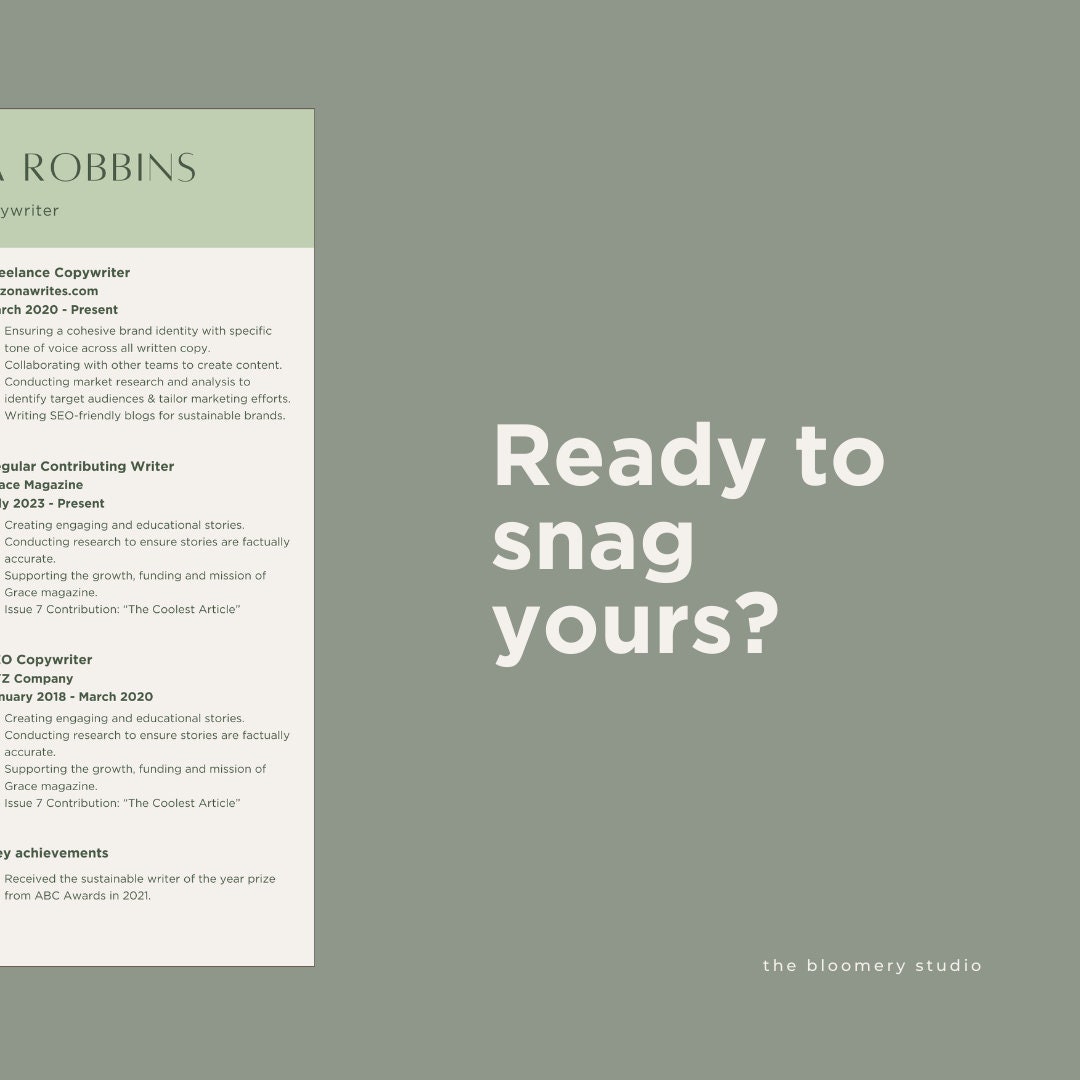 Resume Kit: CV Template With Matching Cover Letter Matcha Edition - Etsy