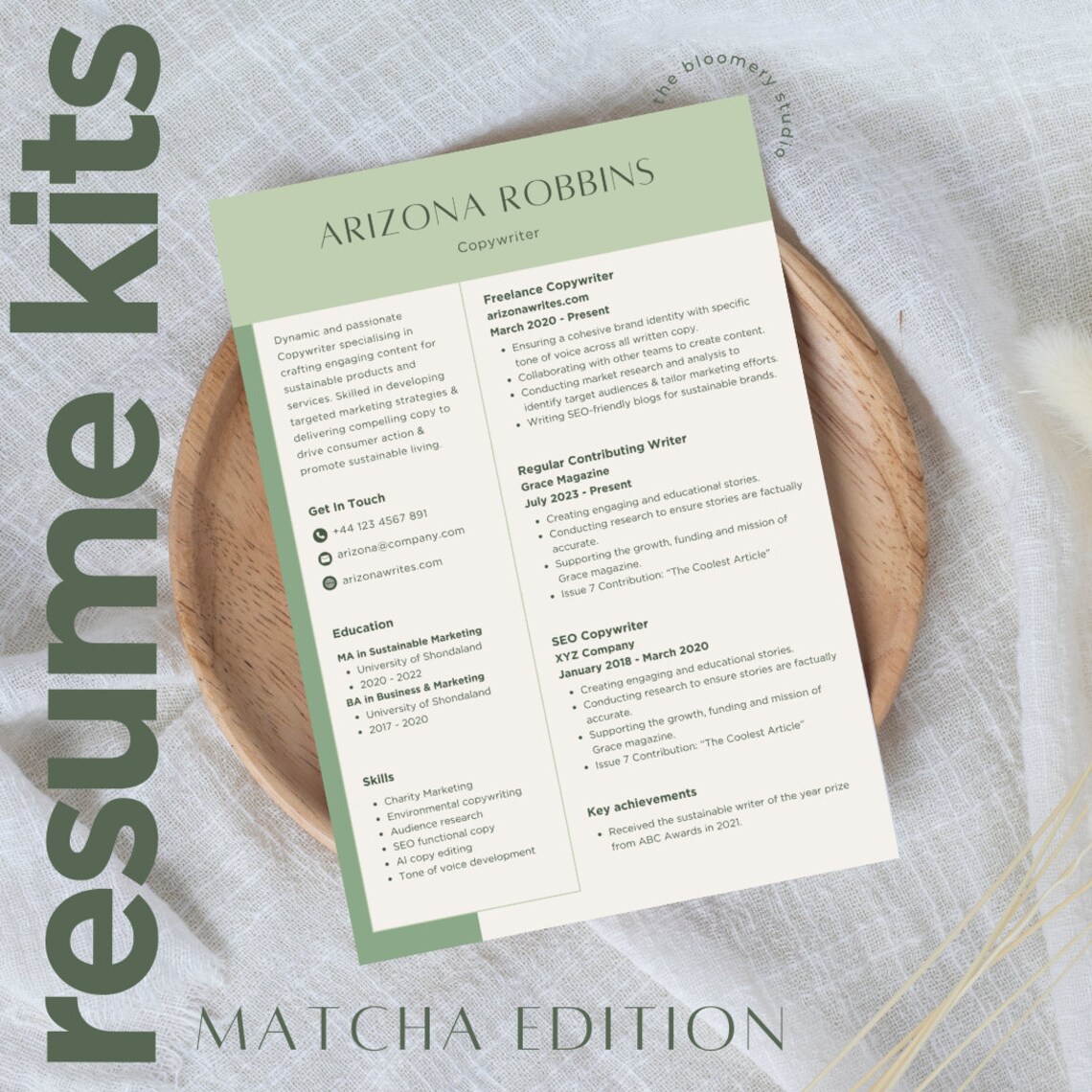 Resume Kit: CV Template With Matching Cover Letter Matcha Edition - Etsy