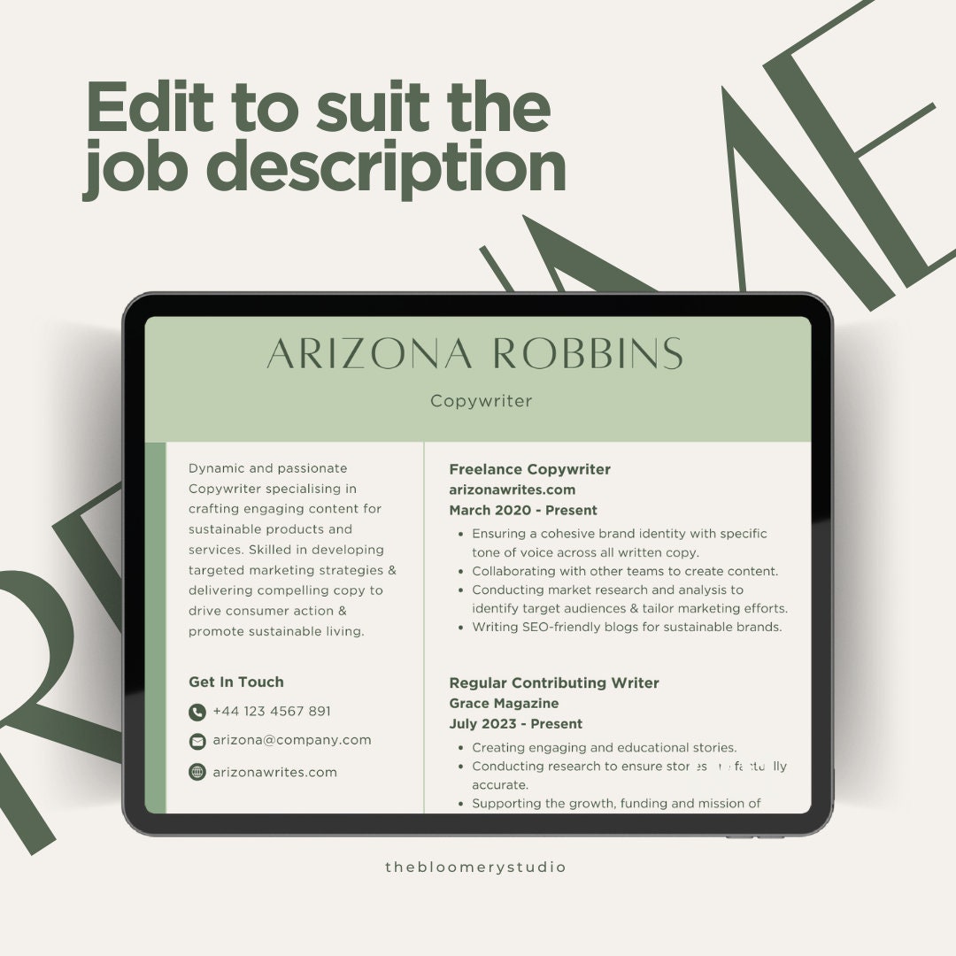 Resume Kit: CV Template With Matching Cover Letter – Matcha Edition - Etsy