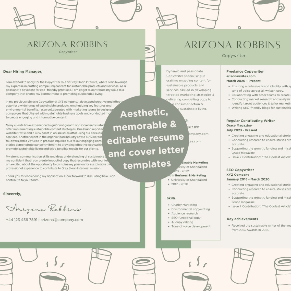 Resume Kit: CV Template With Matching Cover Letter Matcha Edition - Etsy