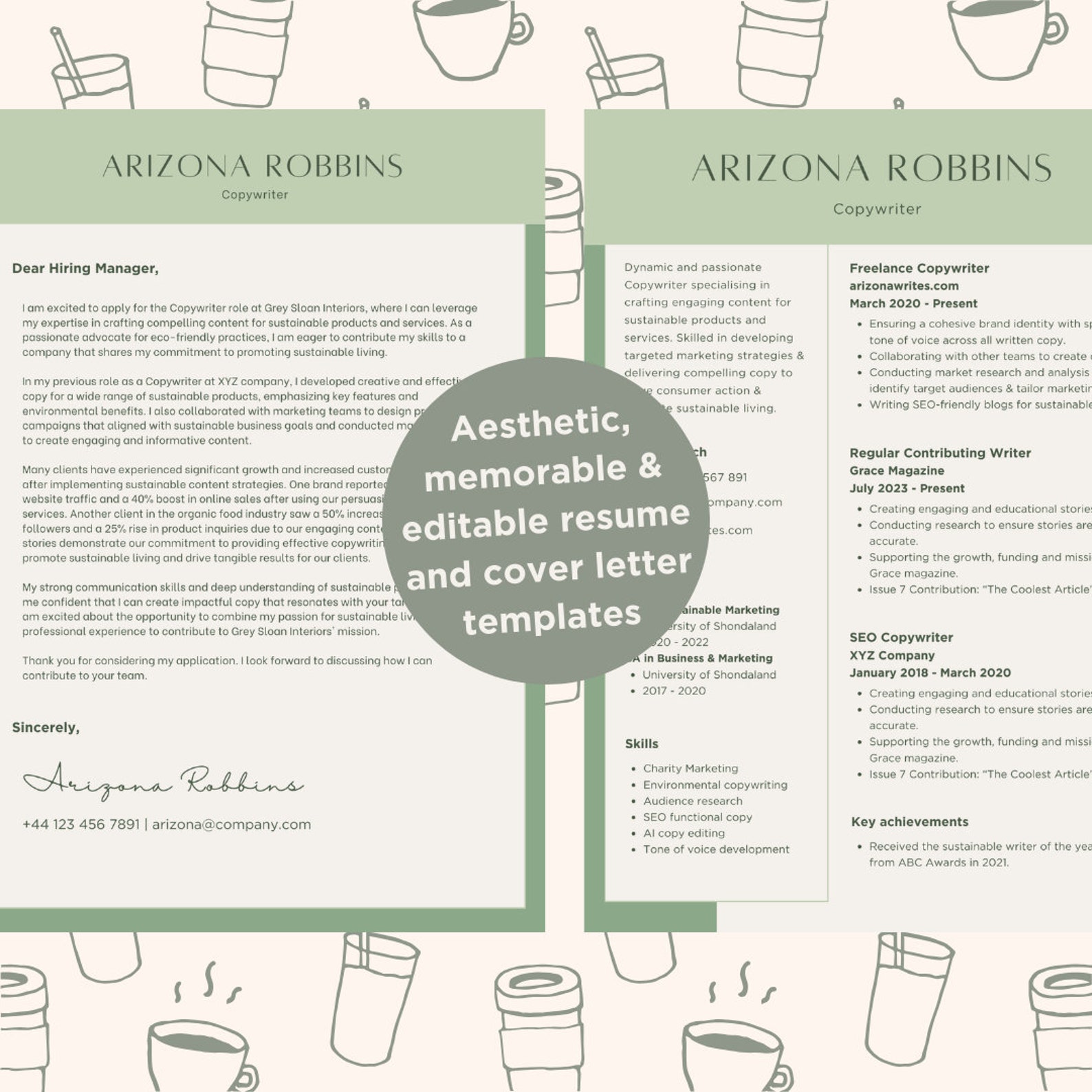 Resume Kit: CV Template With Matching Cover Letter Matcha Edition - Etsy