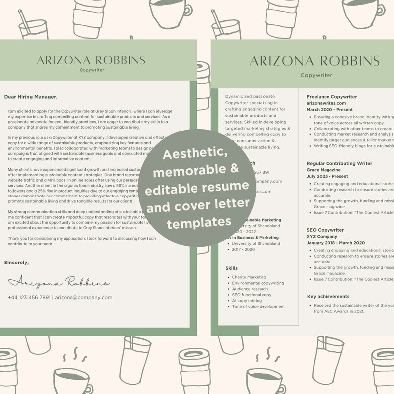 Resume Kit: CV Template With Matching Cover Letter Matcha Edition - Etsy