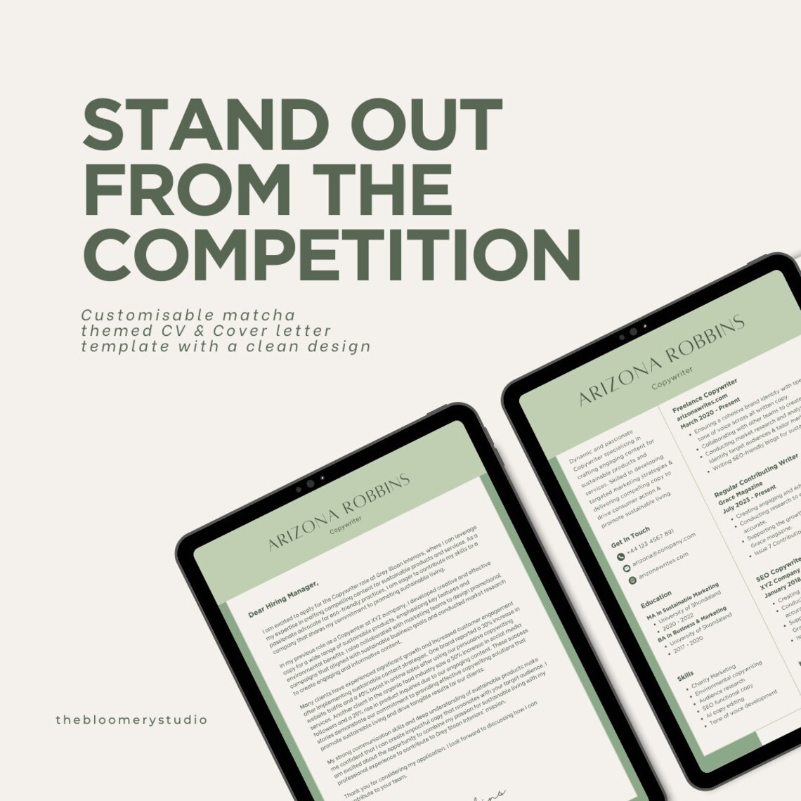 Resume Kit: CV Template With Matching Cover Letter Matcha Edition - Etsy