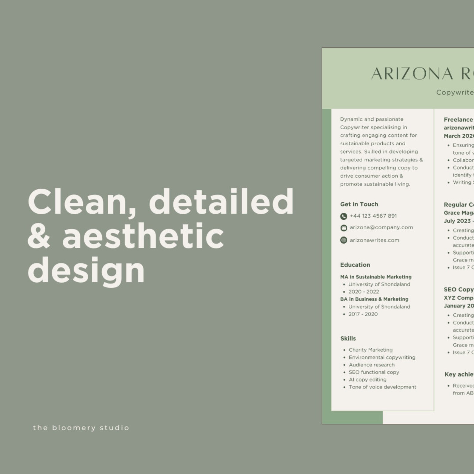 Resume Kit: CV Template With Matching Cover Letter Matcha Edition - Etsy