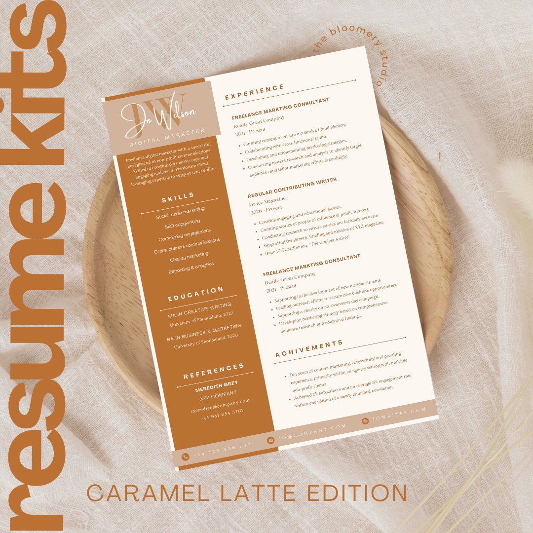 Resume Kit: Editable CV & Cover Letter Template – Caramel Latte Edition ...