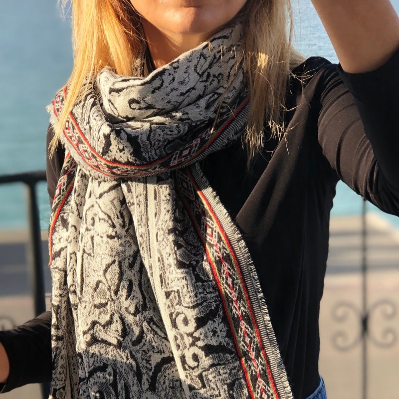 Black Striped Scarf - Etsy