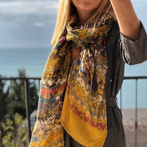 Cotton Rectangle Scarf - Hand Designed in Yellow Multicolor Pattern - Etsy