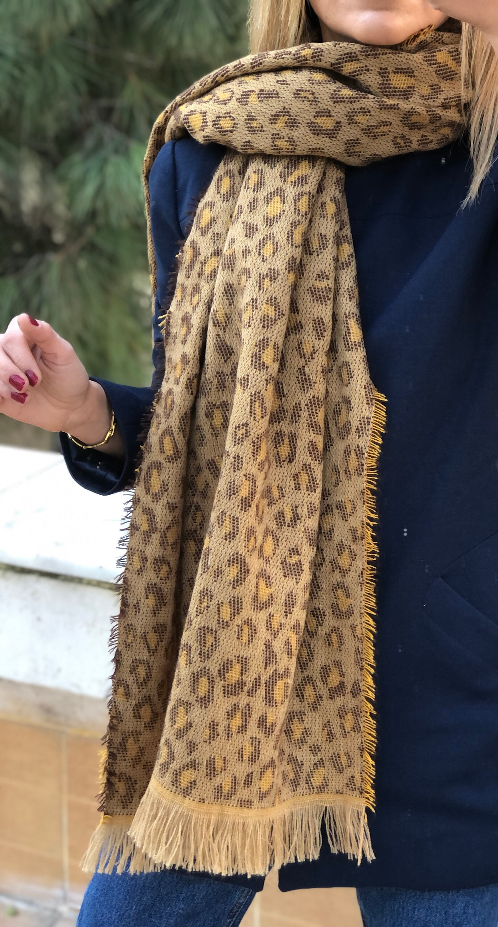 Long Wool Cotton Shawl Hand-designed in Leopard Pattern Shawl - Etsy