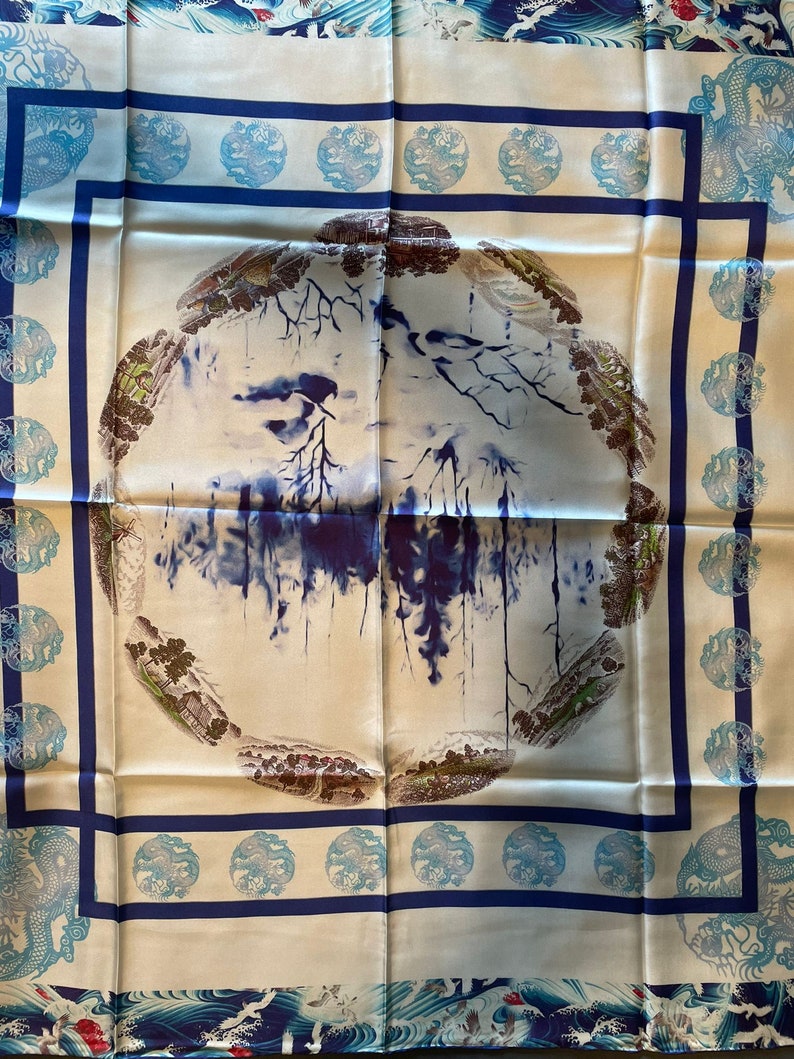 Silk Square Scarf - Hand Designed in Blue White Pattern - Etsy