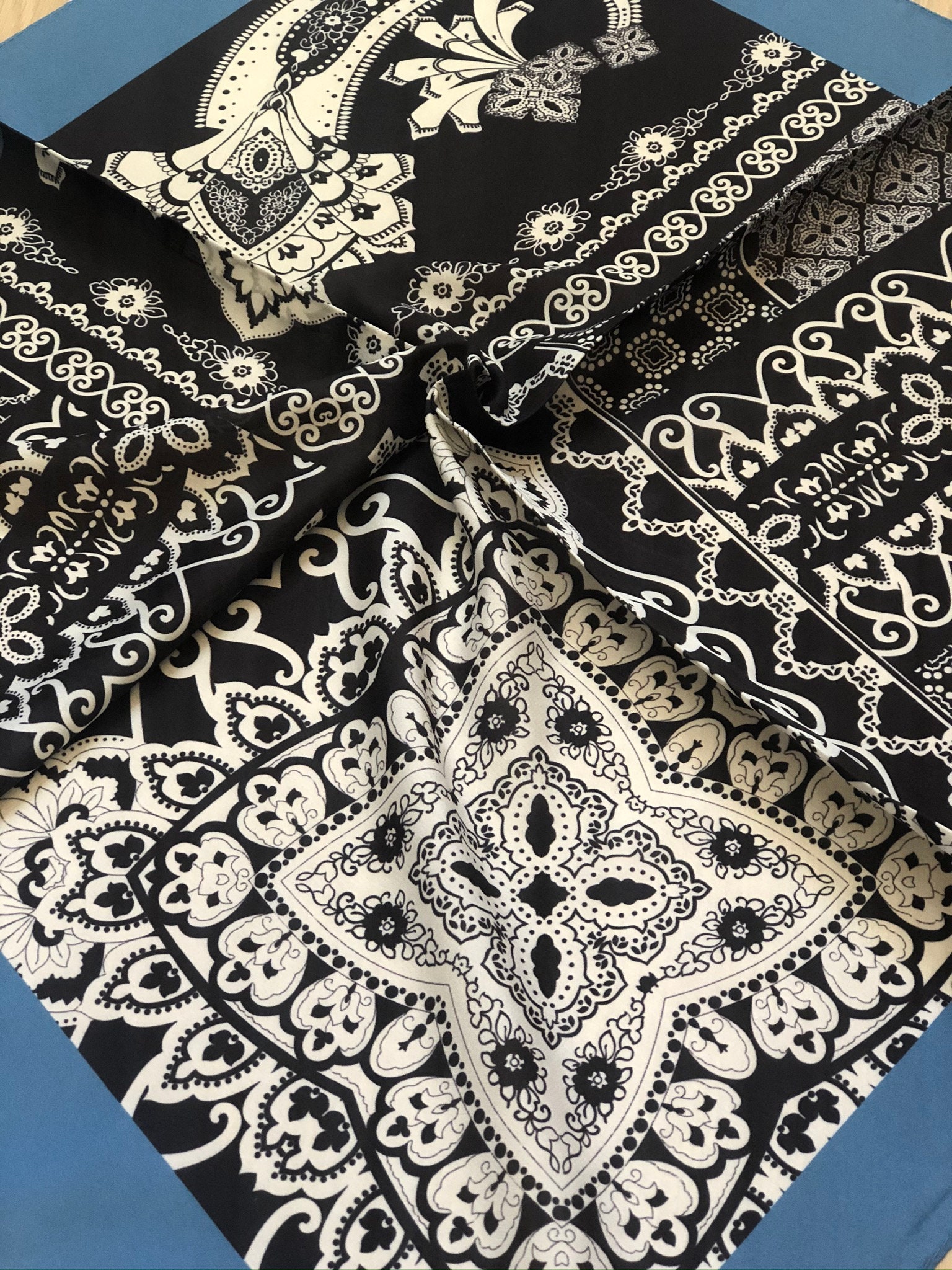 Silk Square Scarf - Hand Designed in Black Blue Pattern - Etsy