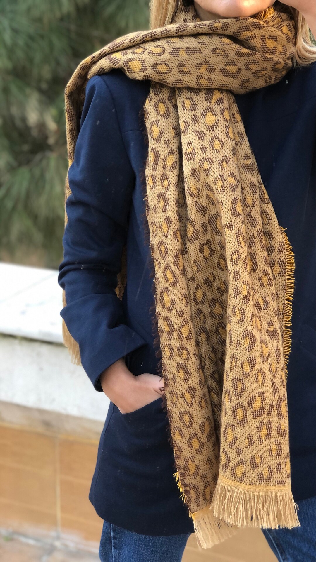 Long Wool Cotton Shawl - Hand-designed in Leopard Pattern Shawl - Etsy