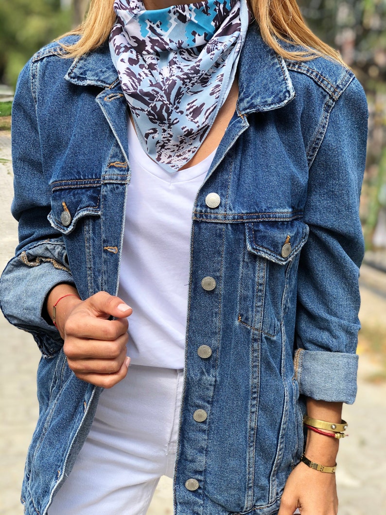 Silk Square Scarf - Hand Designed in Blue Pattern - Etsy