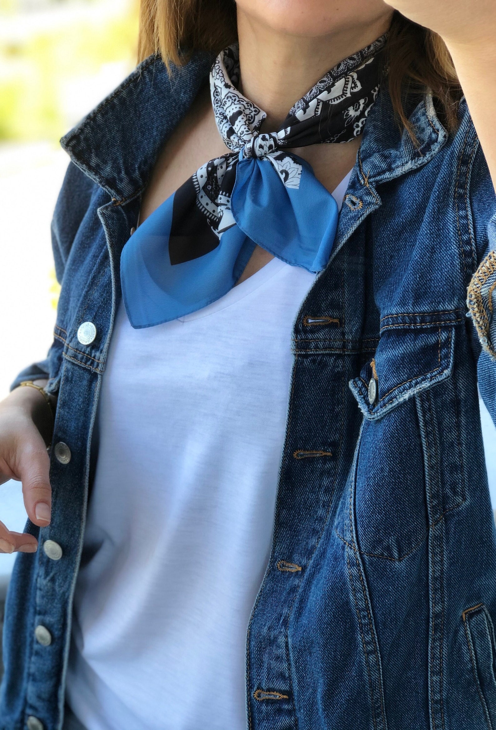 Silk Square Scarf - Hand Designed in Black Blue Pattern - Etsy