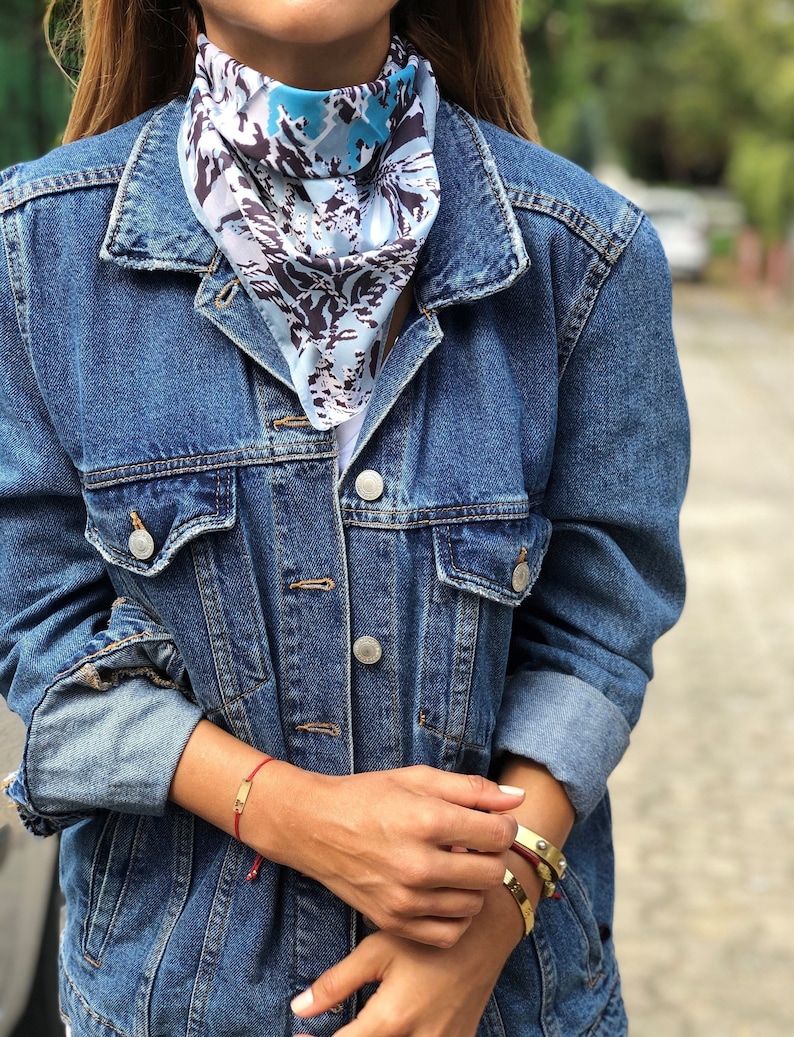 Silk Square Scarf - Hand Designed in Blue Pattern - Etsy