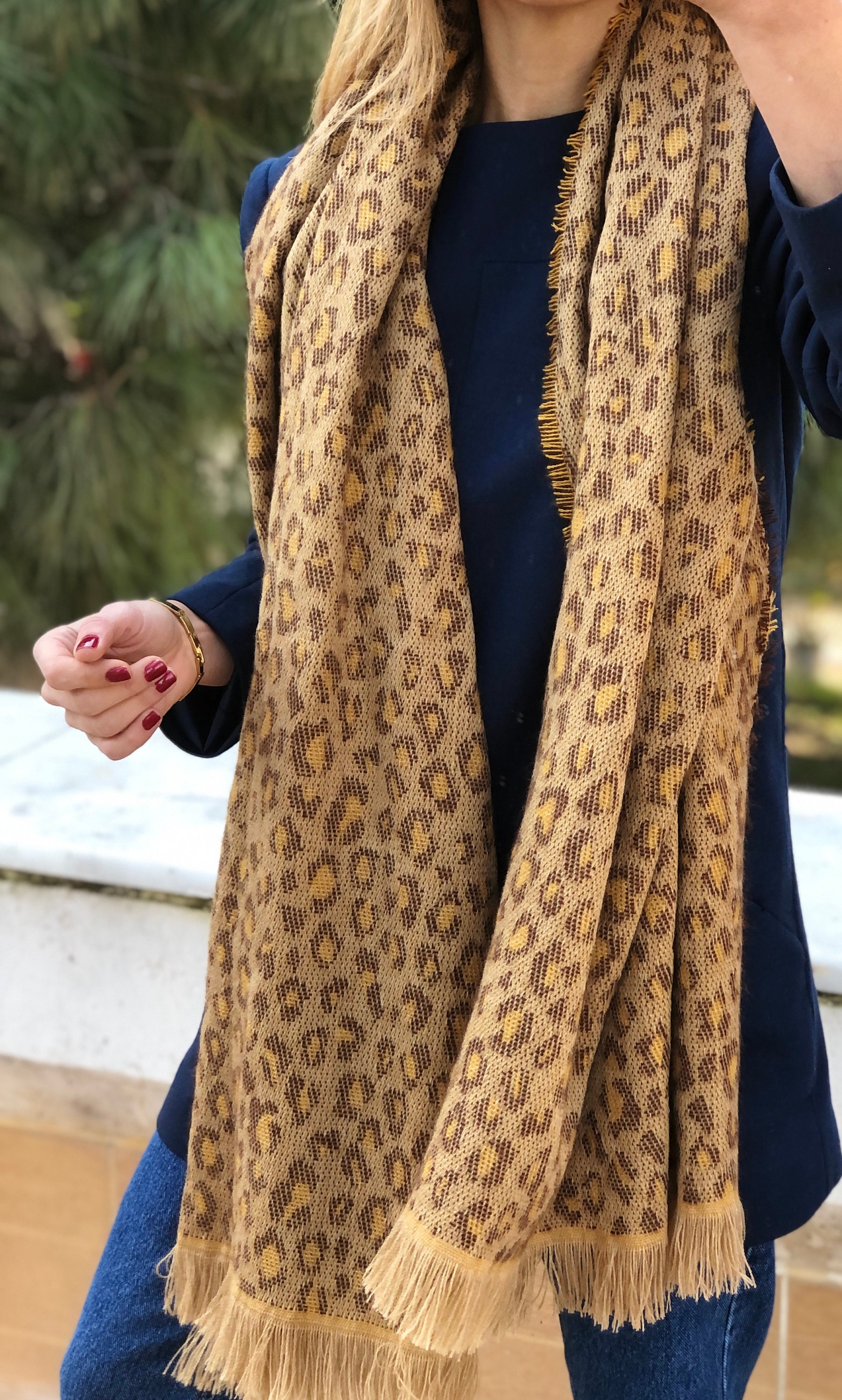 Long Wool Cotton Shawl Hand-designed in Leopard Pattern Shawl - Etsy
