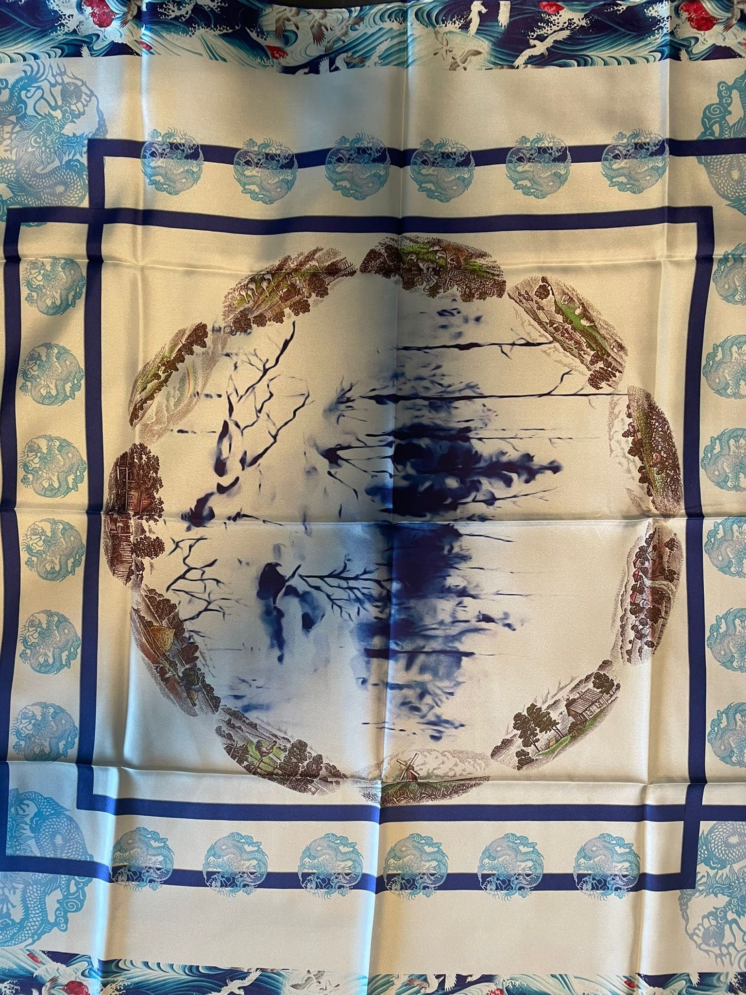 Silk Square Scarf - Hand Designed in Blue White Pattern - Etsy