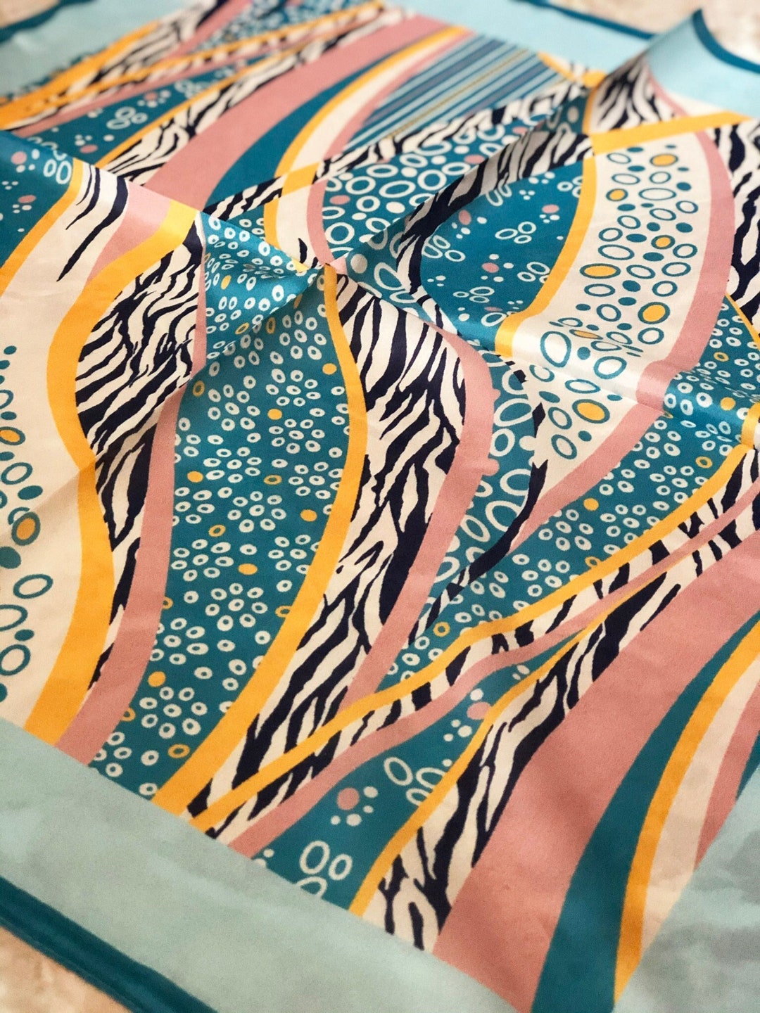 Silk Scarf - Hand Design in Cyan - Etsy