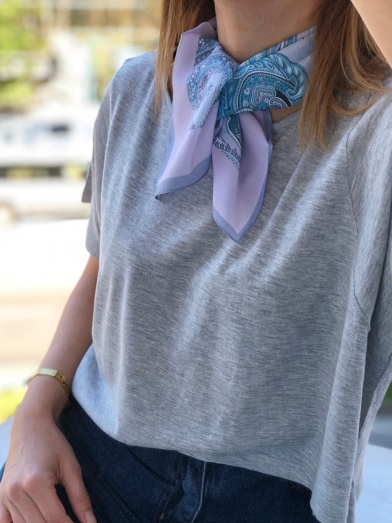 Silk Scarf Hand Design in Lilac and Blue - Etsy