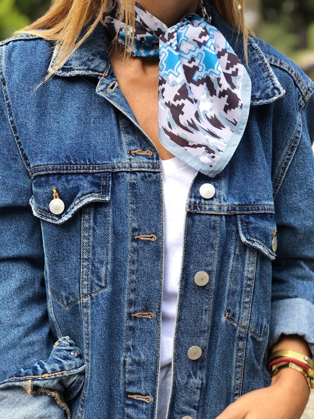 Silk Square Scarf - Hand Designed in Blue Pattern - Etsy