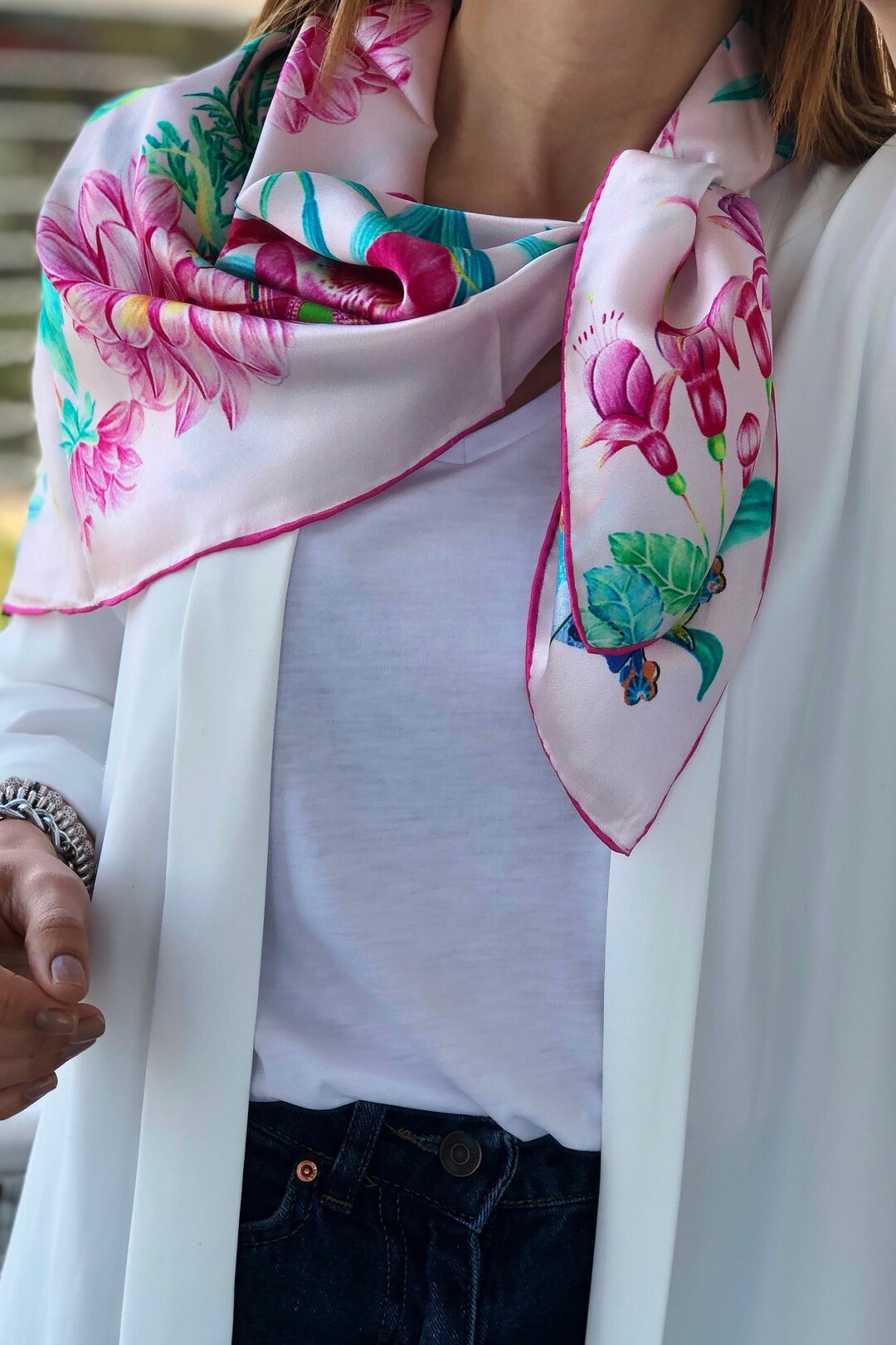 Silk Square Scarf - Hand Designed in Floral Pattern - Etsy