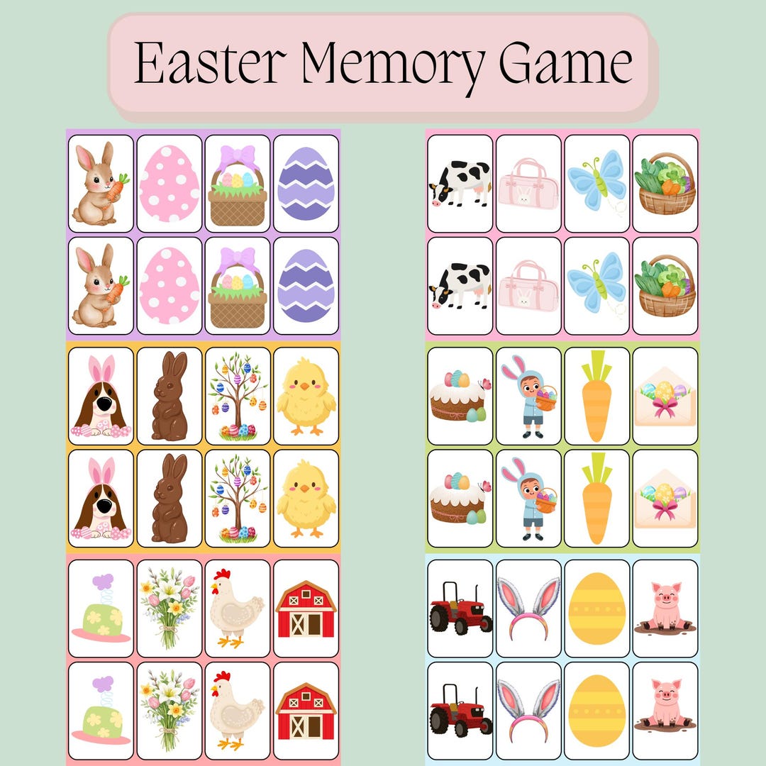 Printable Easter Memory Game for Kids | 24 Matching Cards | Toddler ...