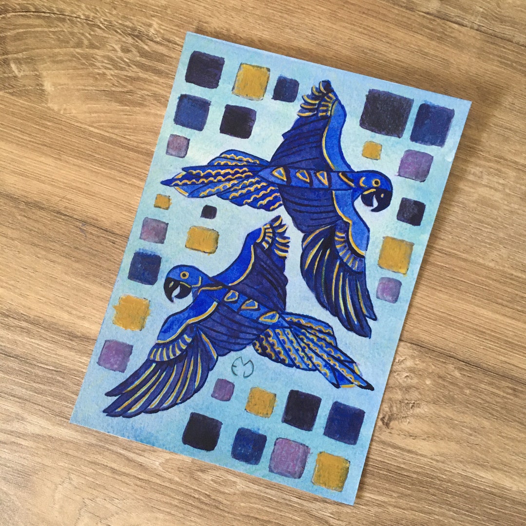 Hyacinth Macaw / Vibrant Blue Macaw Portrait, Geometric Bird Art ...