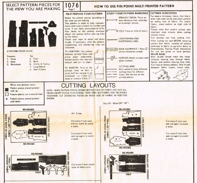 Original Vintage 1970s Sewing Pattern (complete) - Pin Point Patterns ...