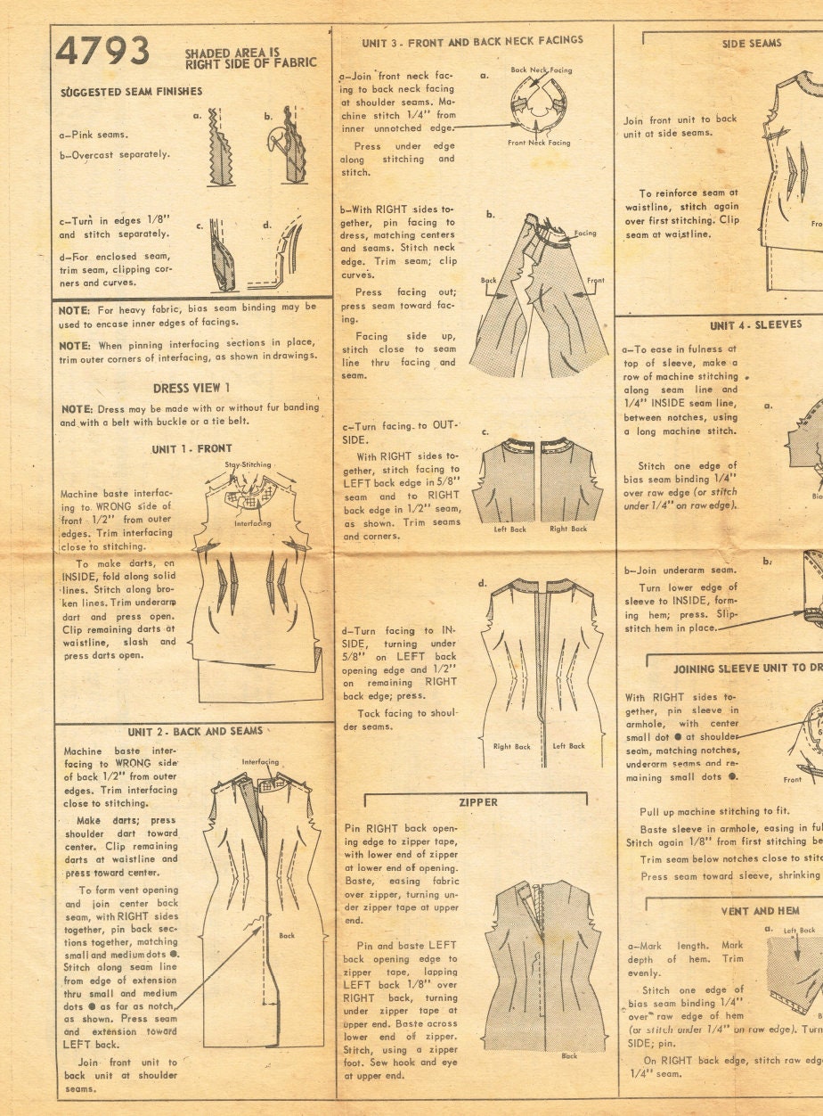 Original Vintage 1960s Sewing Pattern complete Simplicity No. 4793 Miss ...