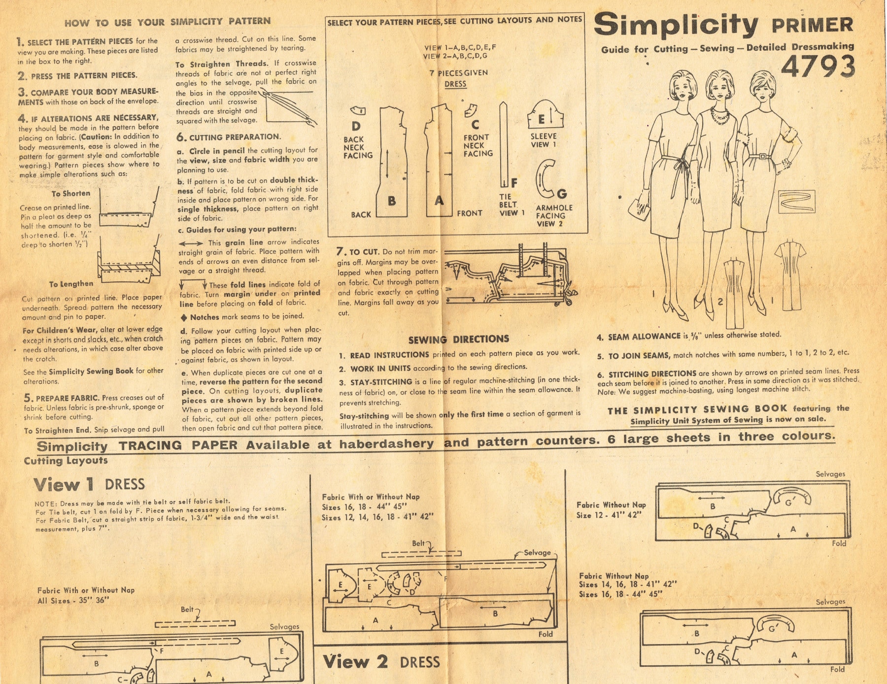 Original Vintage 1960s Sewing Pattern complete Simplicity No. 4793 Miss ...