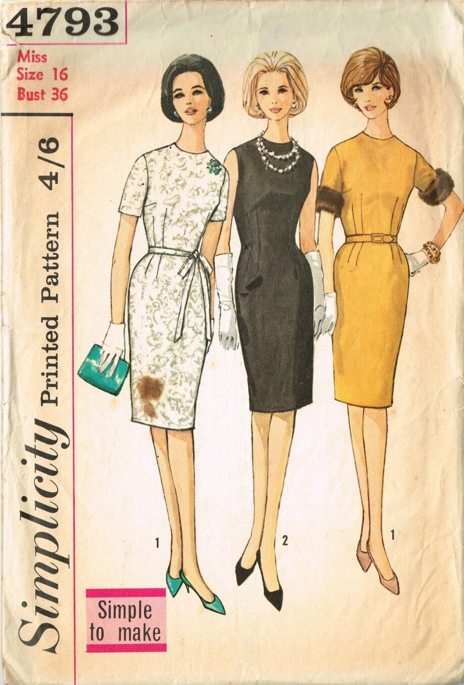 Original Vintage 1960s Sewing Pattern complete Simplicity No. 4793 Miss ...