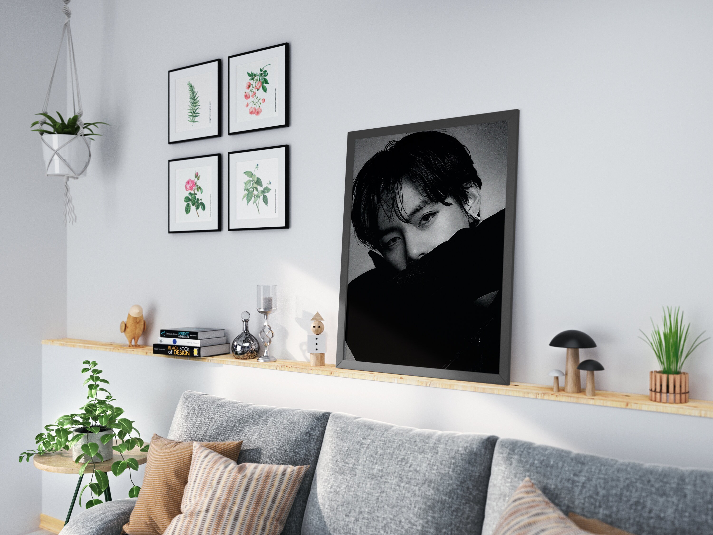 Bts Kim Taehyung Fan Art Print, Bts Wall Art, Black And White, Bts Poster