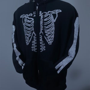 Skeleton Zip Hoodie | Streetwear Jacket Zip up Hoodie | Glitter ...
