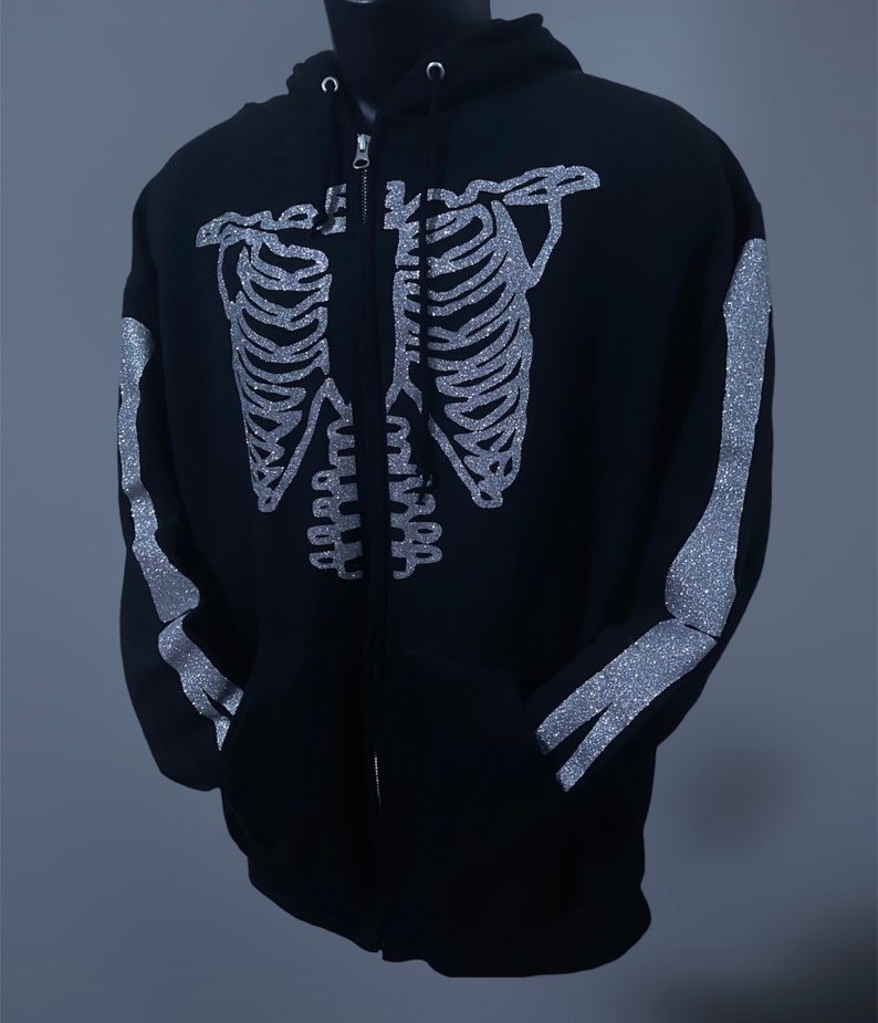 Skeleton Zip Hoodie | Streetwear Jacket Zip up Hoodie | Glitter ...